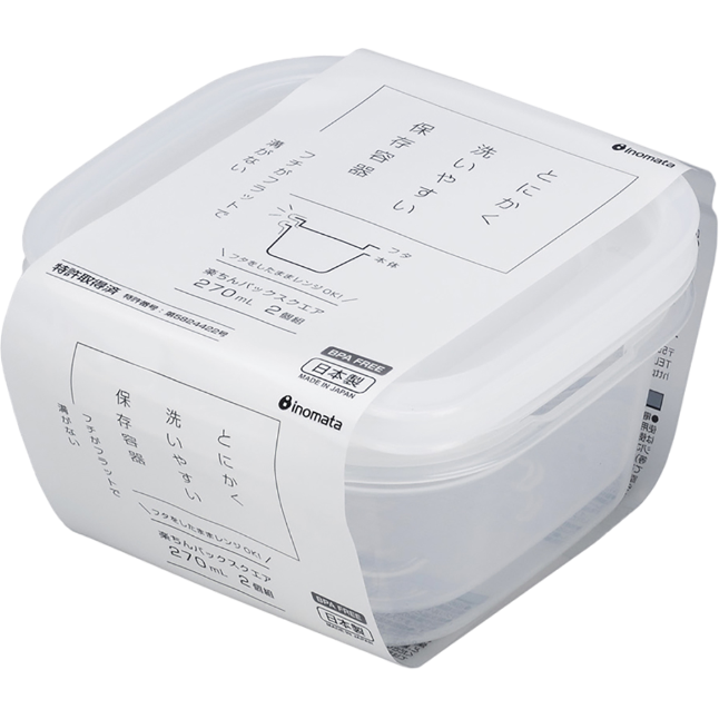 Inomata - Transparent square Tupperware 270ml 2P | KIOKO